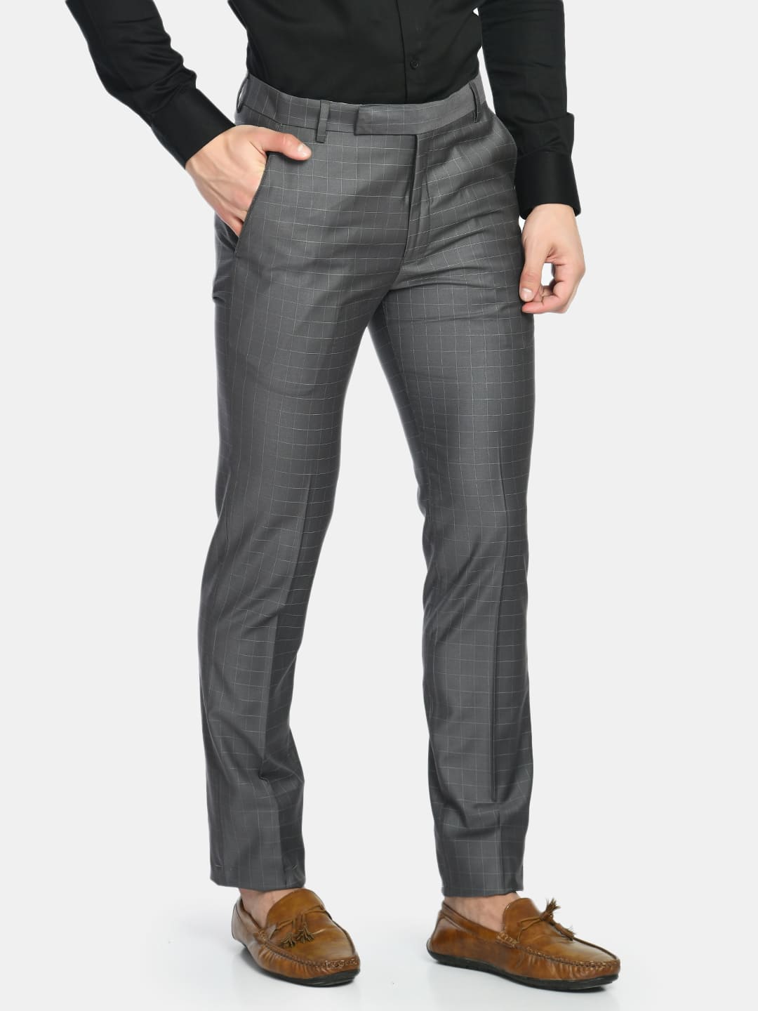 Men's Grey Checked Slim Fit Formal Trouser Online | Squirehood – SQUIREHOOD