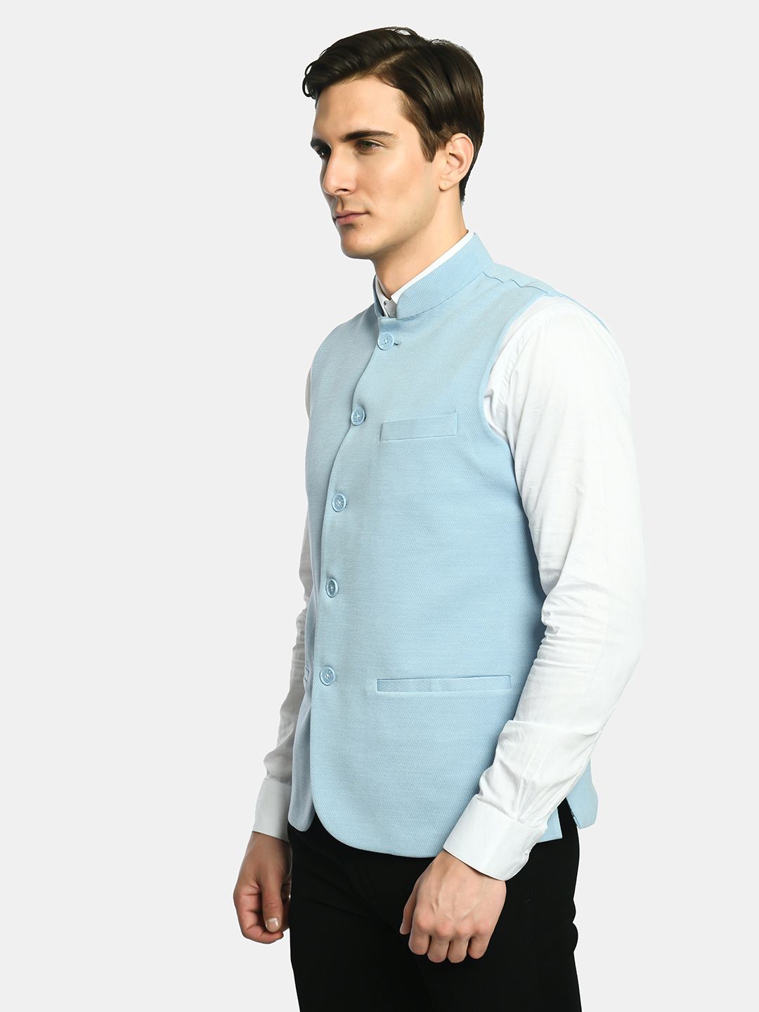 Buy Joy Blue Solid Slim Fit Nehru Jacket Online – SQUIREHOOD