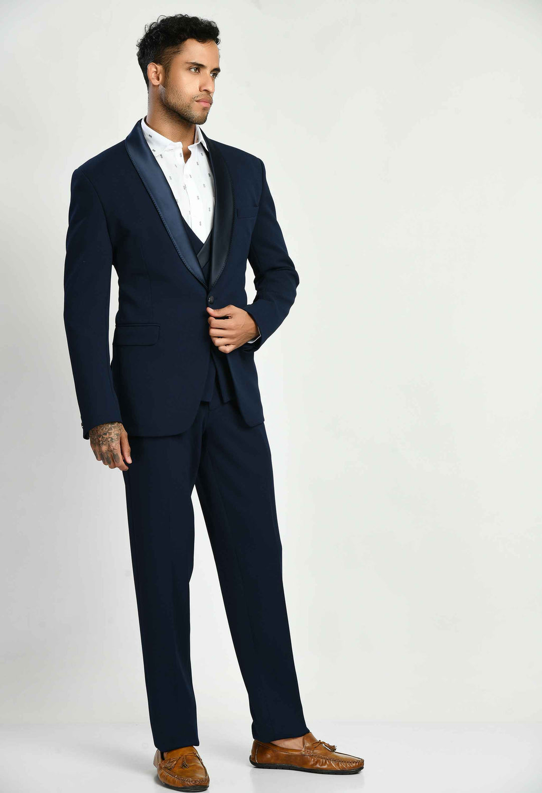 Buy Knitted Navy Blue Self Design Suit - Exclusive Suits for Men Online ...